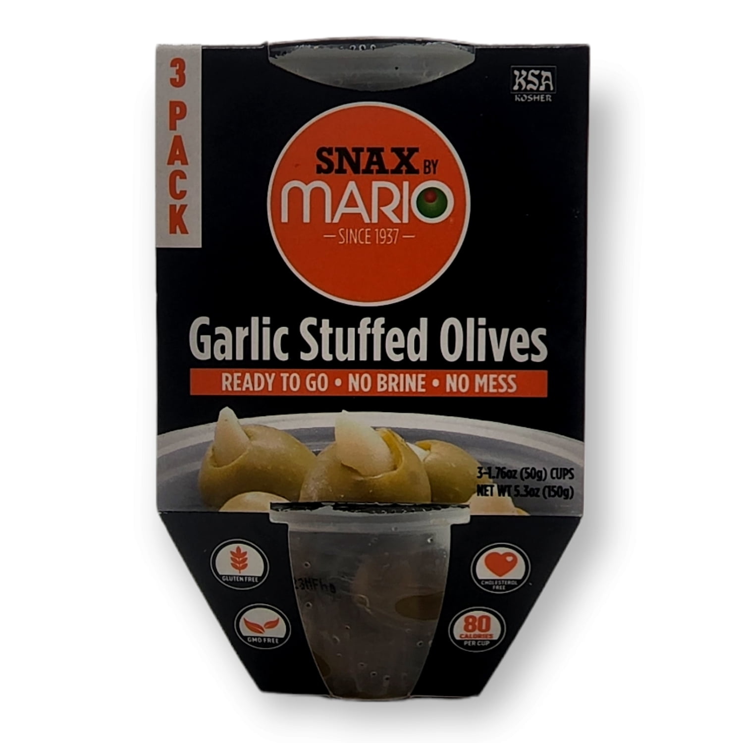 Snax! By Mario Garlic Stuffed Olives 3-1.76 oz Cups - Walmart.com