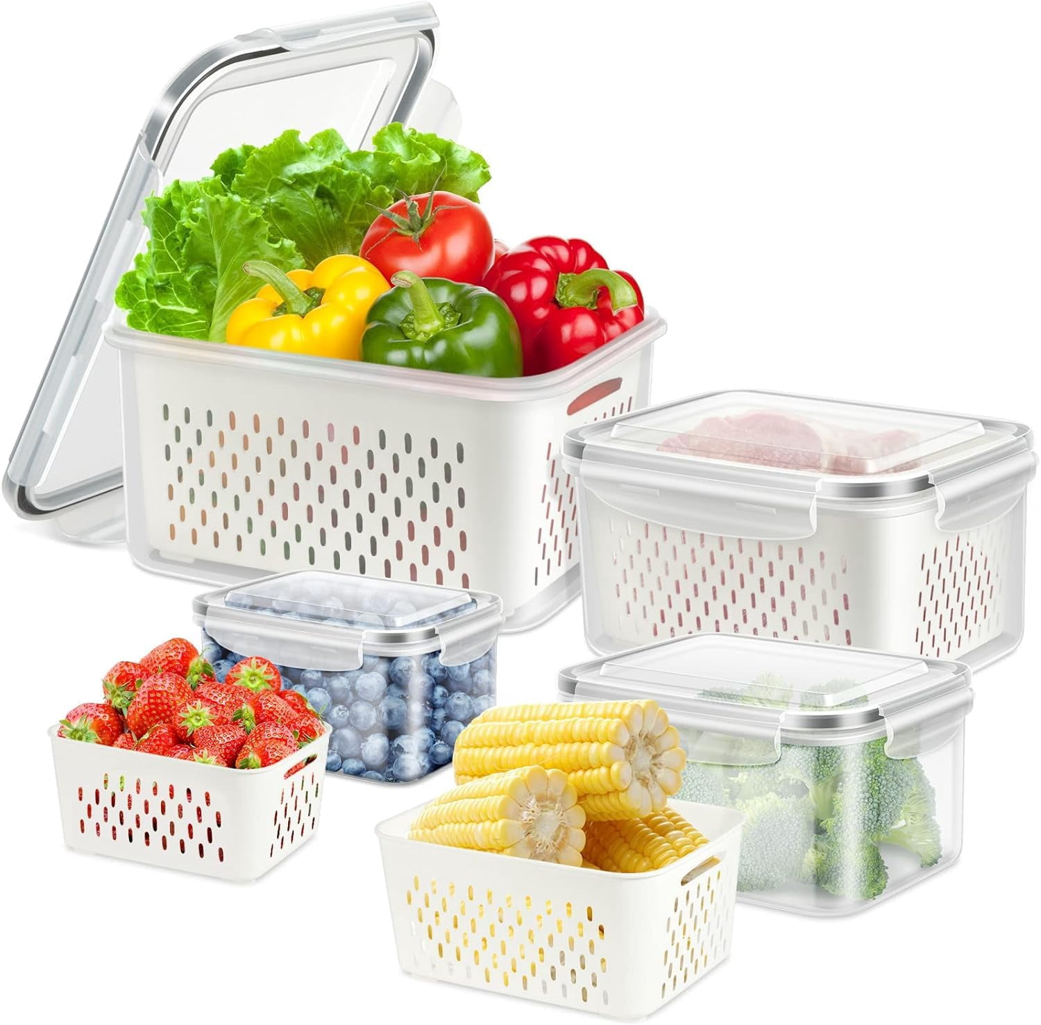Snazzy Plastic 4 Pack Fridge Food Storage Container With LidsVegetable ...