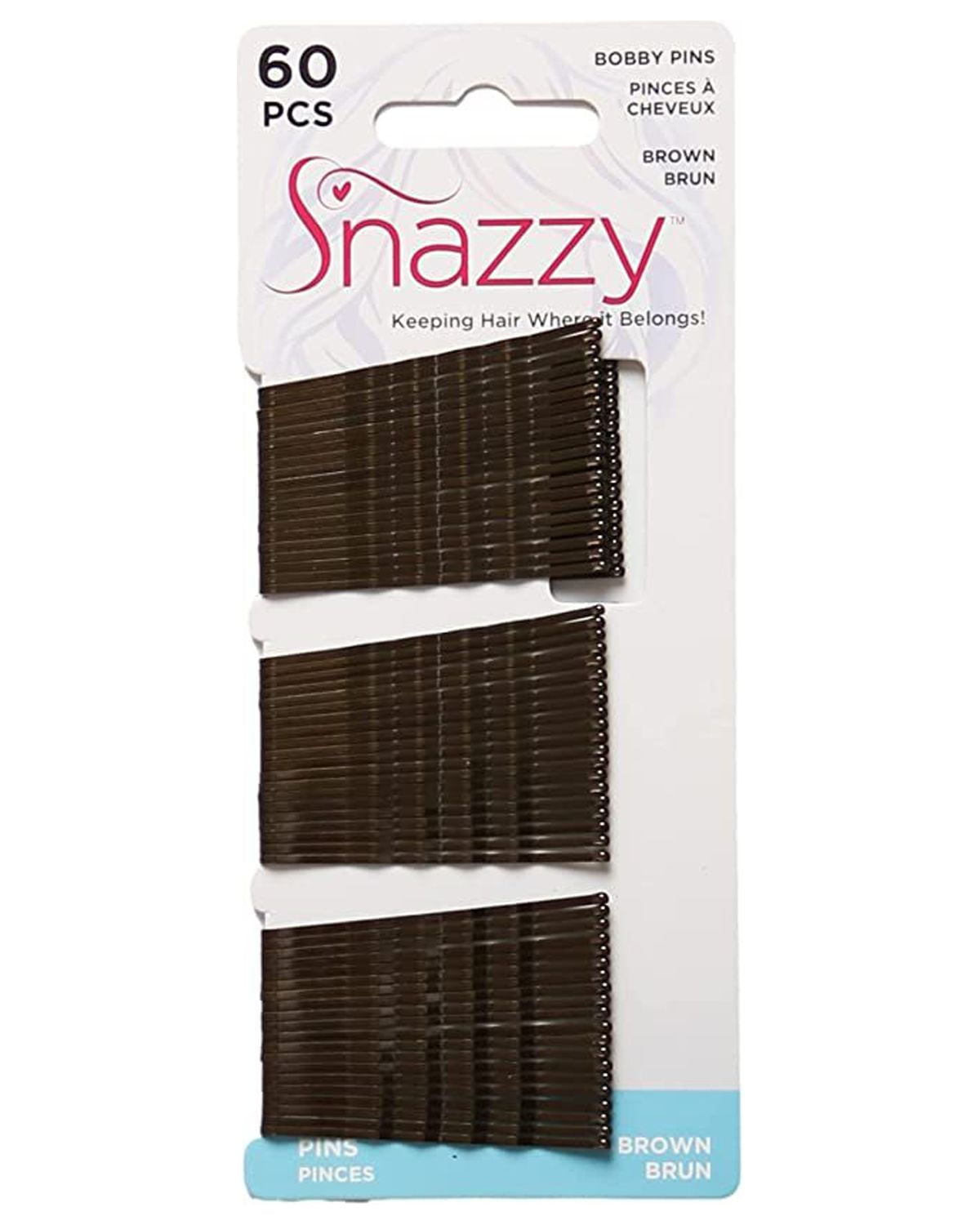 Snazzy Secure Hold Bobby Pins Set of No Slip Hairpins Brown 60 Count 1 ...