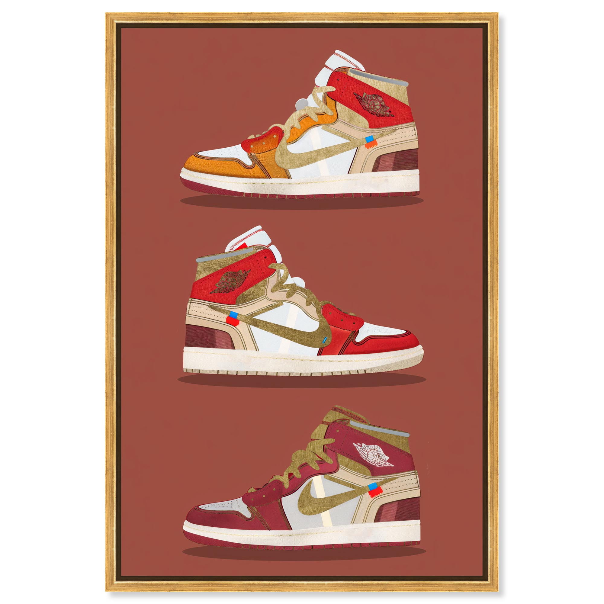Sneaker Lineup Red Canvas Sneakerhead Posters by Art Remedy, Gold Frame ...