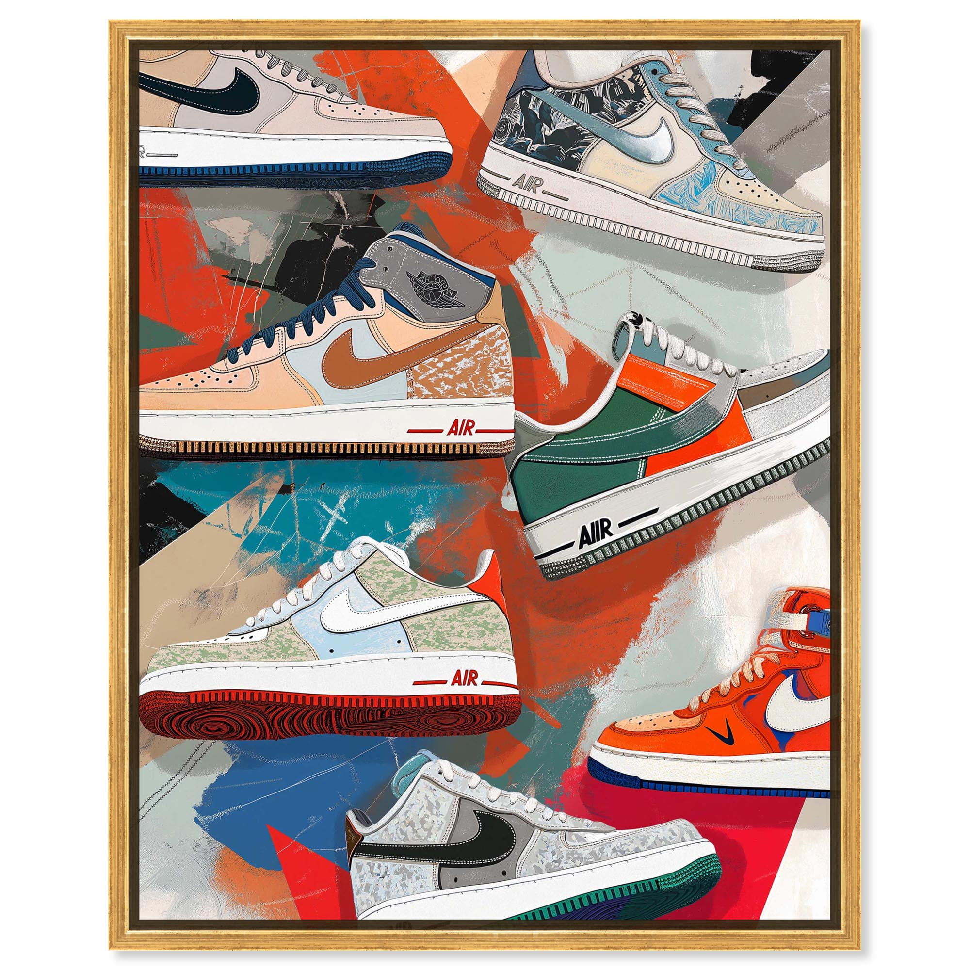 Sneaker Paint Collage Canvas Trendy Sneaker Art by Art Remedy, Gold ...