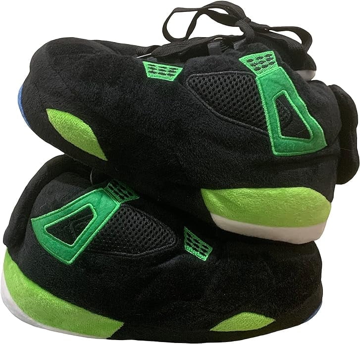 Sneaker Slippers in Black n Green 4s Look – One Size Fits Most Comfy ...