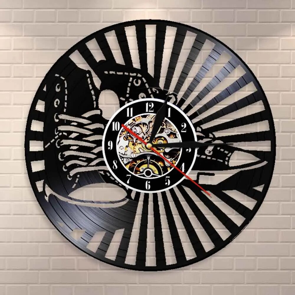 Sneaker Vinyl Wall Clock,Vinyl Record Clock Wall Art Black Handmade Art ...