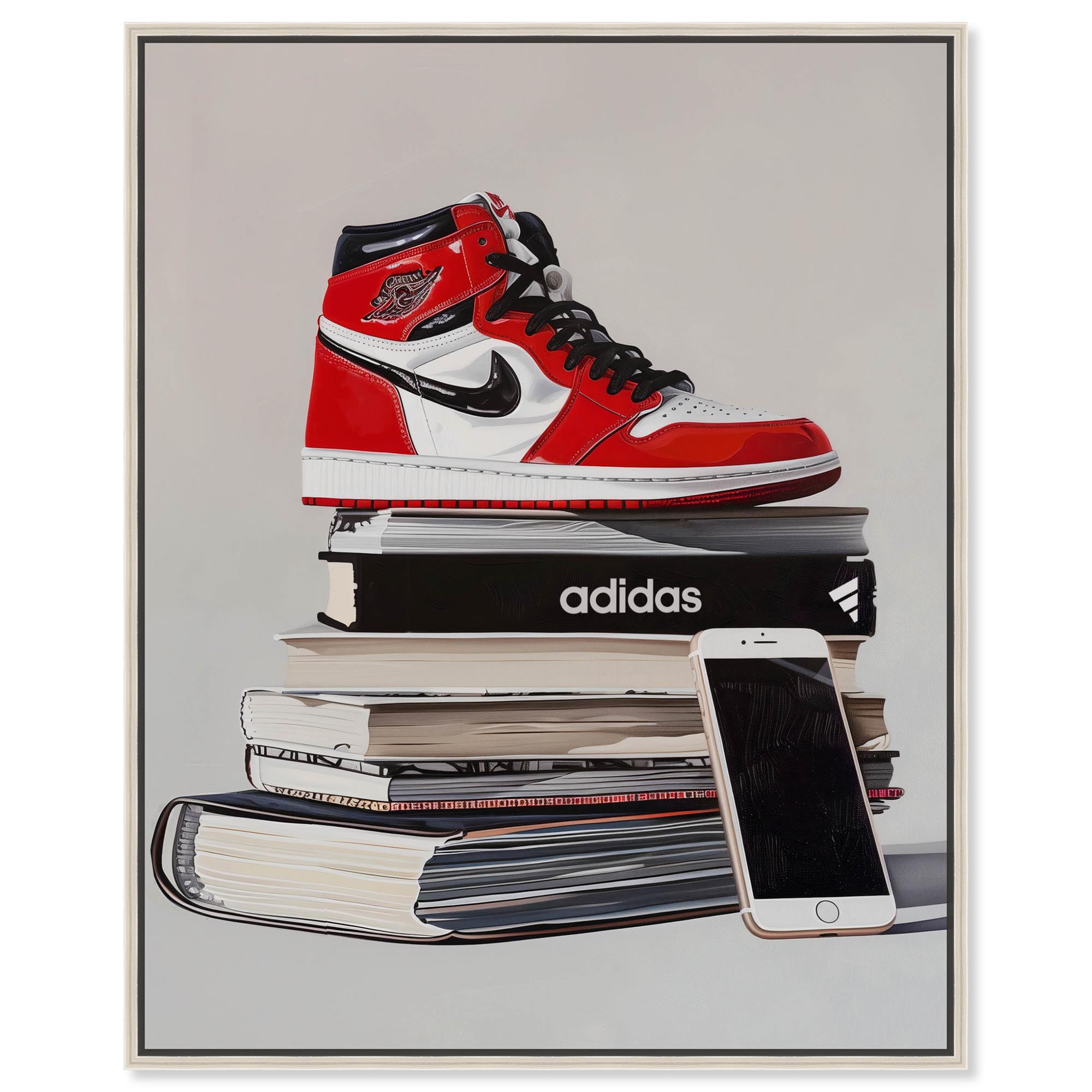 Sneaker and Phone Books Canvas Trendy Sneaker Art by Art Remedy, Silver ...