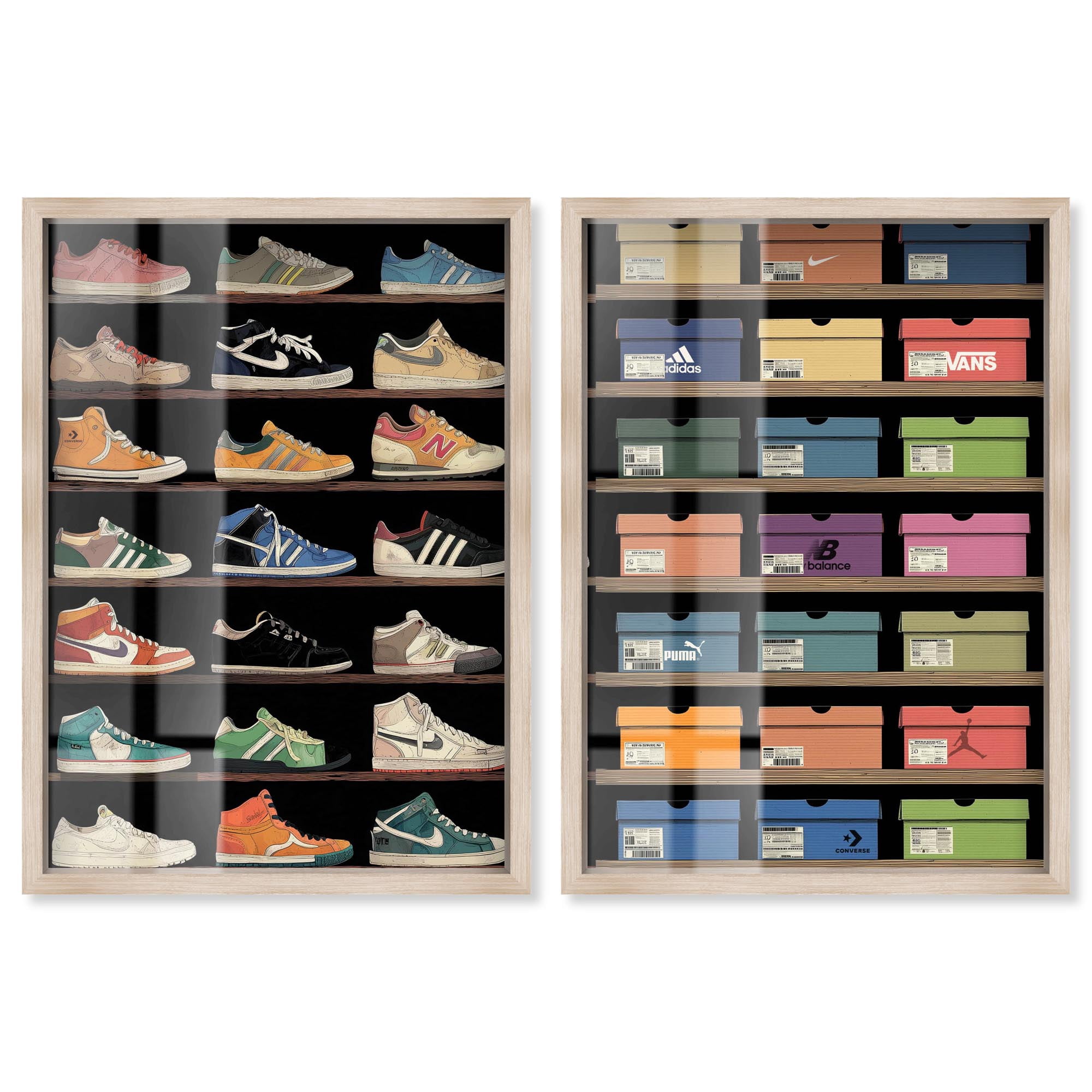 Sneaker and Shoebox Set Shadowbox Print Glam Wall Art by Art Remedy ...