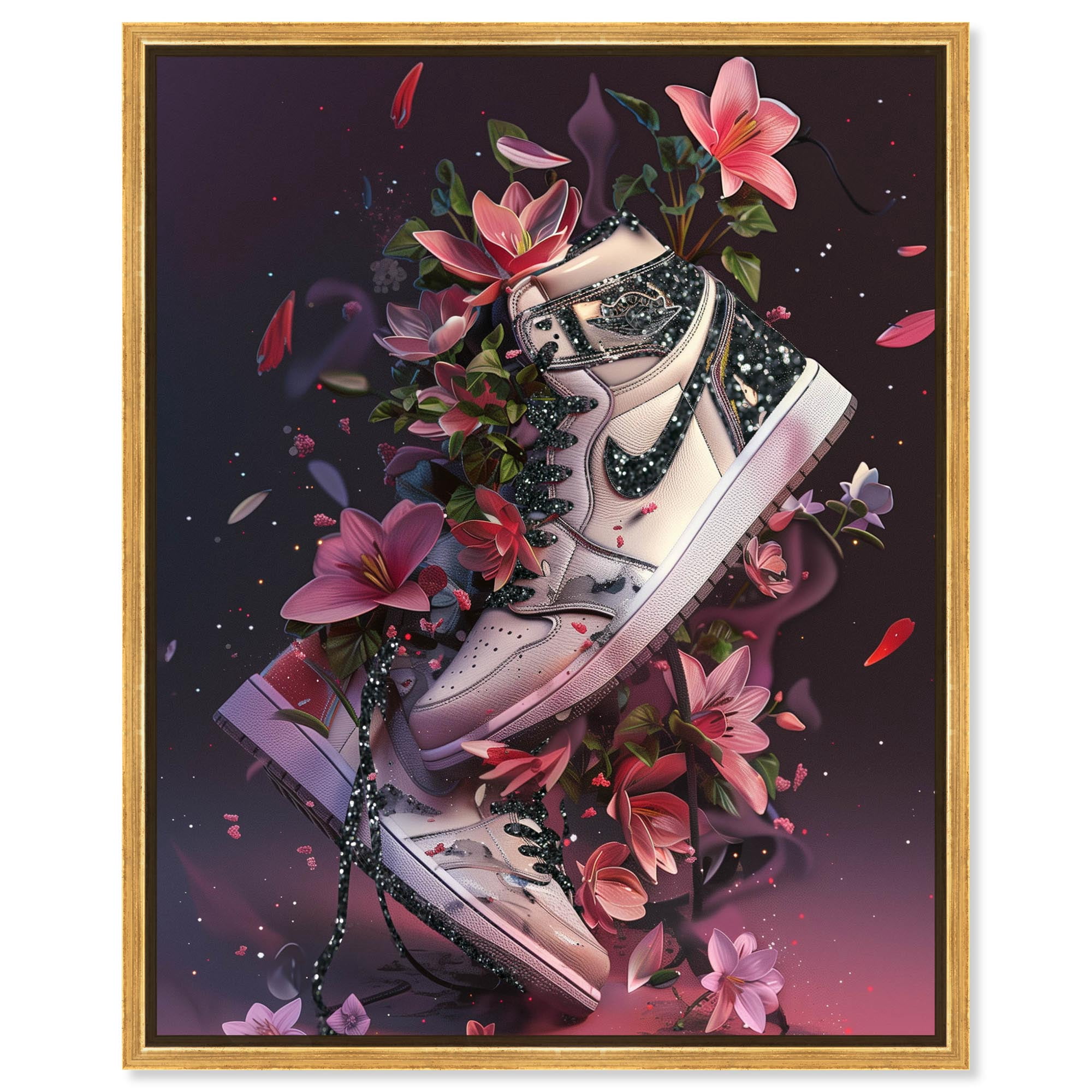 Sneakers Blossoming Canvas Fashion Sneaker Art by Art Remedy, Gold ...