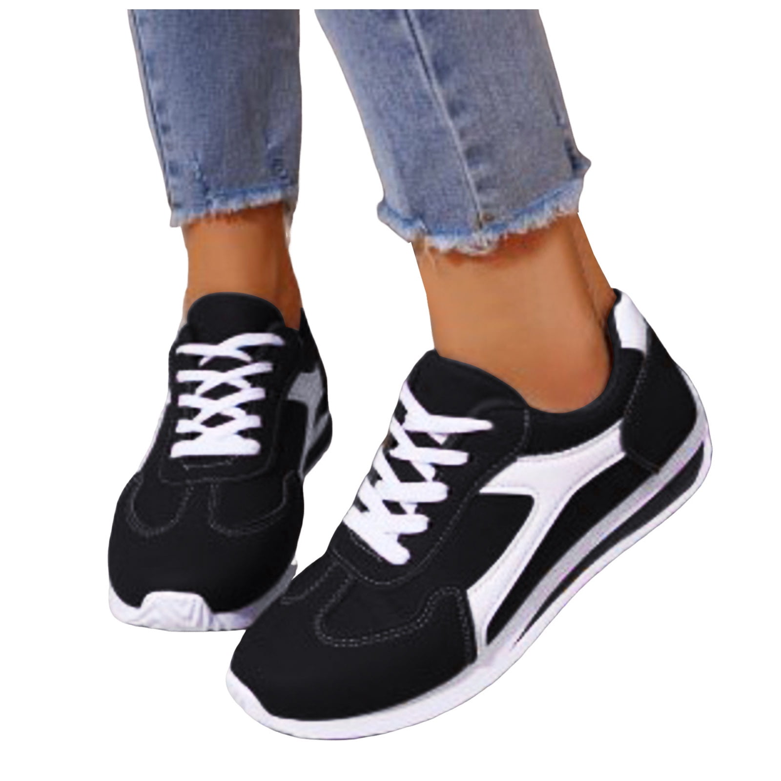 Sneakers for Women Fashion Color Block Leather Lace up Running Shoes ...