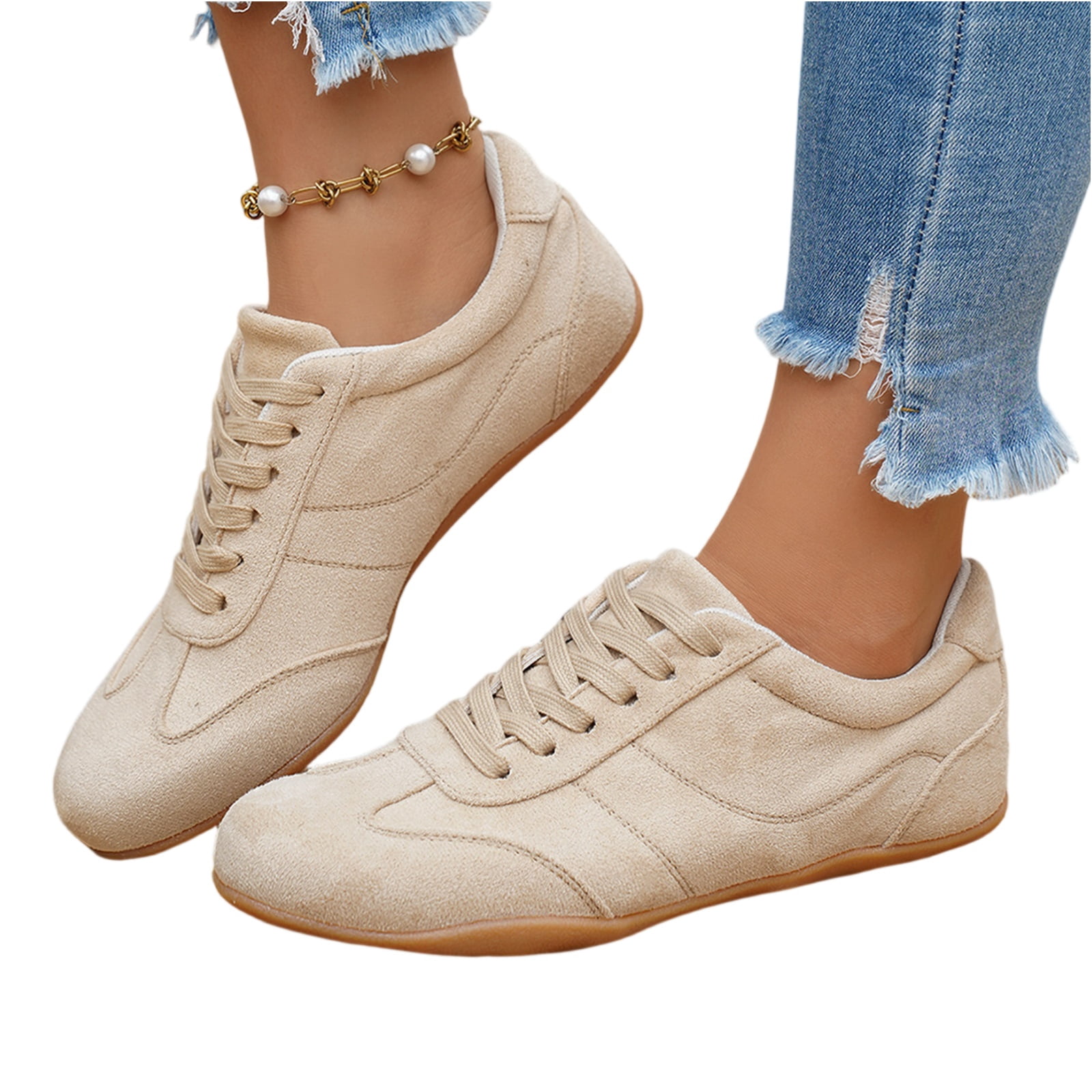 Sneakers for Women Round Toe Lace-Up Non Slip Flats Comfortable & Light ...