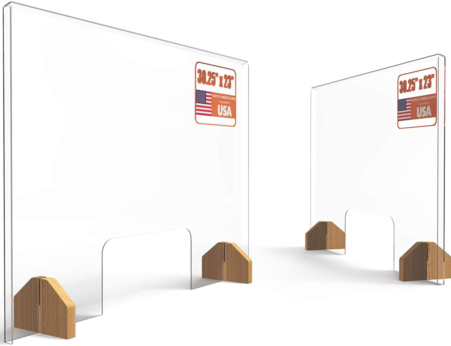 Sneeze Guard Plexiglass Shield for Counter –2 PACK Wooden Red Oak Bases ...