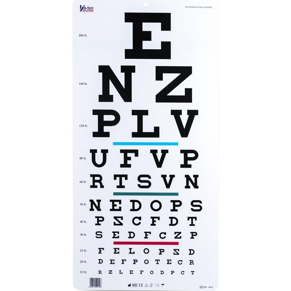 BASCH Snellen Chart with Red Green Bar Visual Acuity Test 6m / 20ft ...