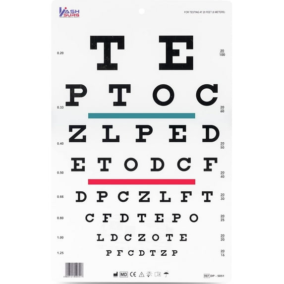 BASCH Snellen Chart with Red Green Bar Visual Acuity Test 6m / 20ft ...