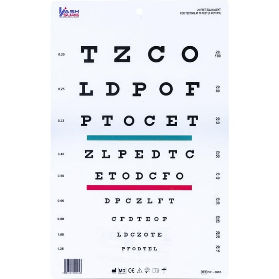 Snellen Chart with Red and Green Bar Visual Acuity Test 3m / 10 Feet ...