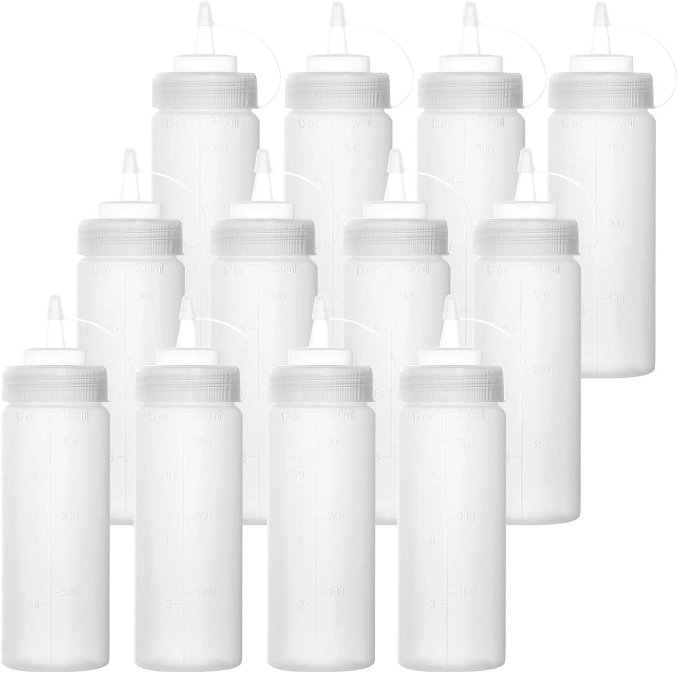 Snfy 12 pack 12 Oz Plastic Squeeze Condiment Bottles with Twist On Cap ...