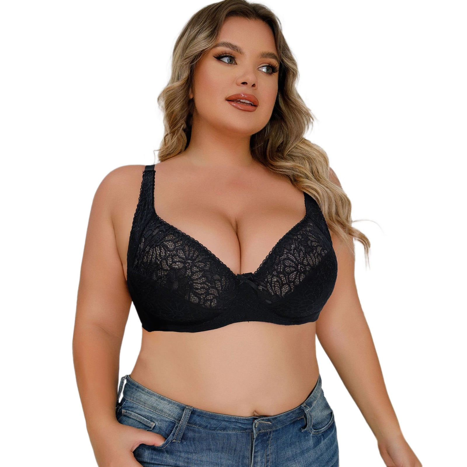 Sngxgn Bras for Women Full Coverage, Unlined Lace Underwire Bra for Breasts(Black,80D) - Walmart.com
