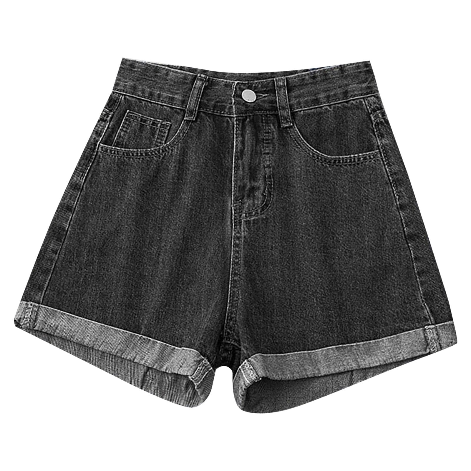 Sngxgn Denim Shorts For Women Mid Rise Ripped Jean Shorts Stretchy Folded Hem Short Jeansgreys