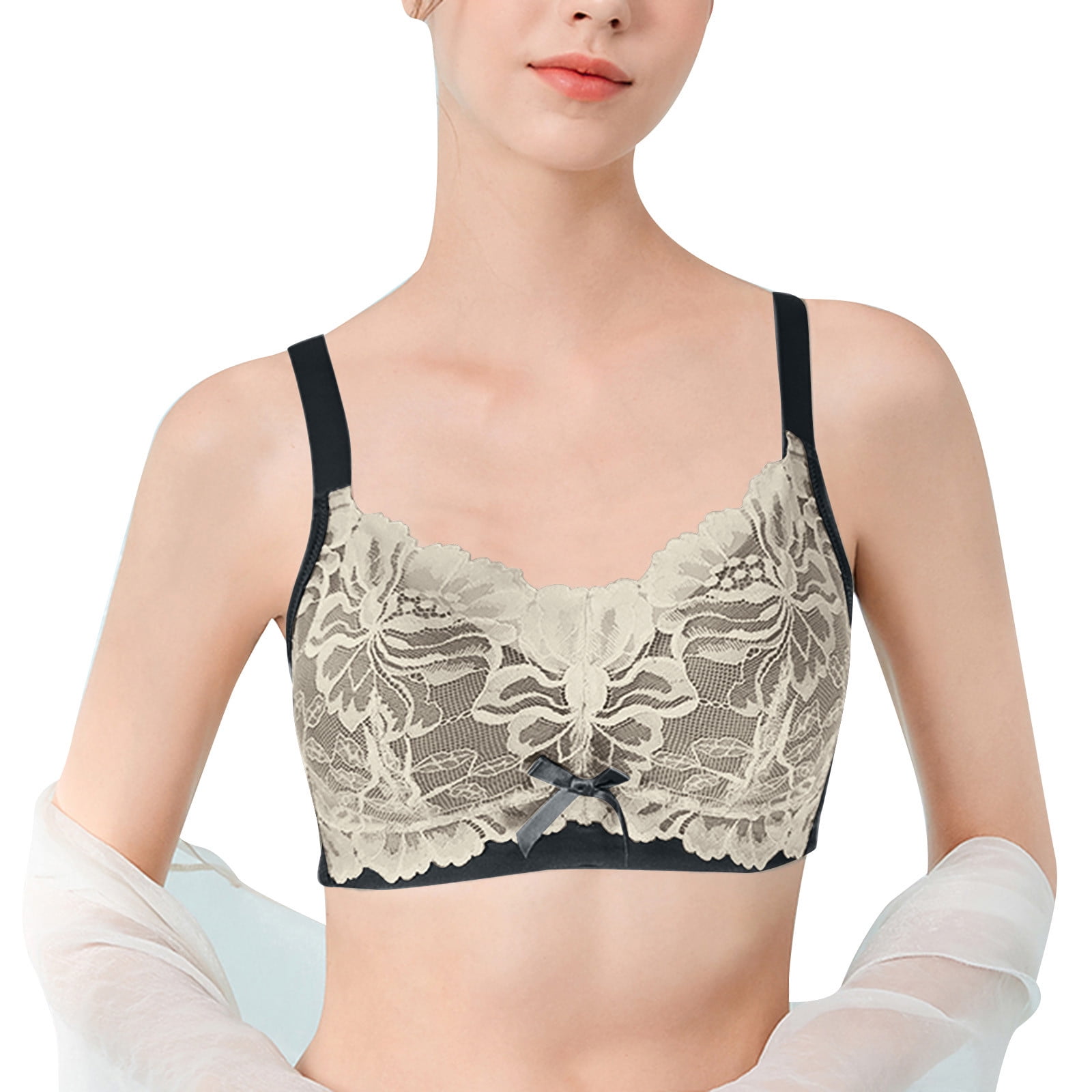 Sngxgn Double S upport Wireless Bra, Lace Bra with Stay-in-Place Straps, Full-Coverage Wirefree ...