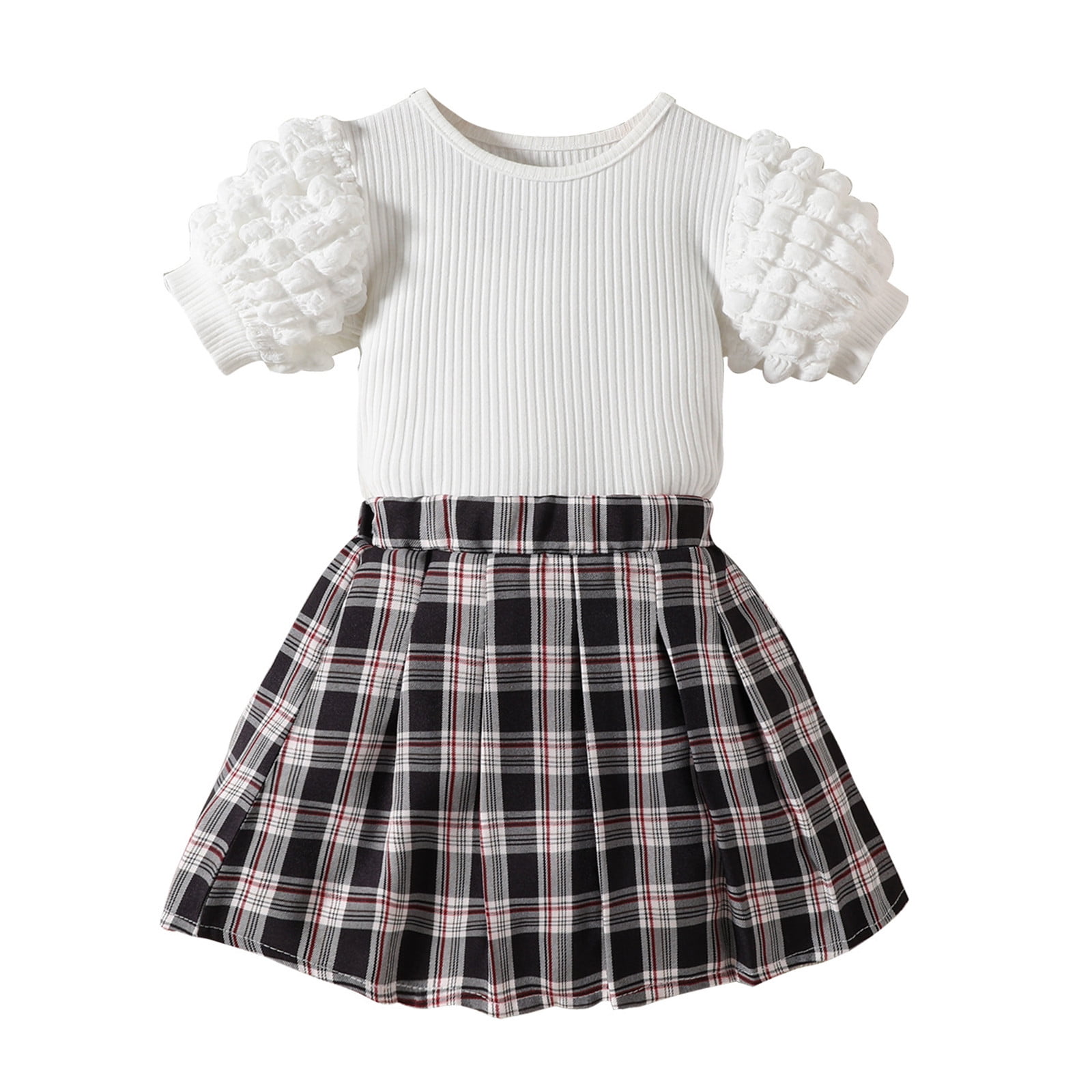 Sngxgn Girls 2 Piece Outfit Ruffle Trim Long Sleeve T Shirt and Short ...