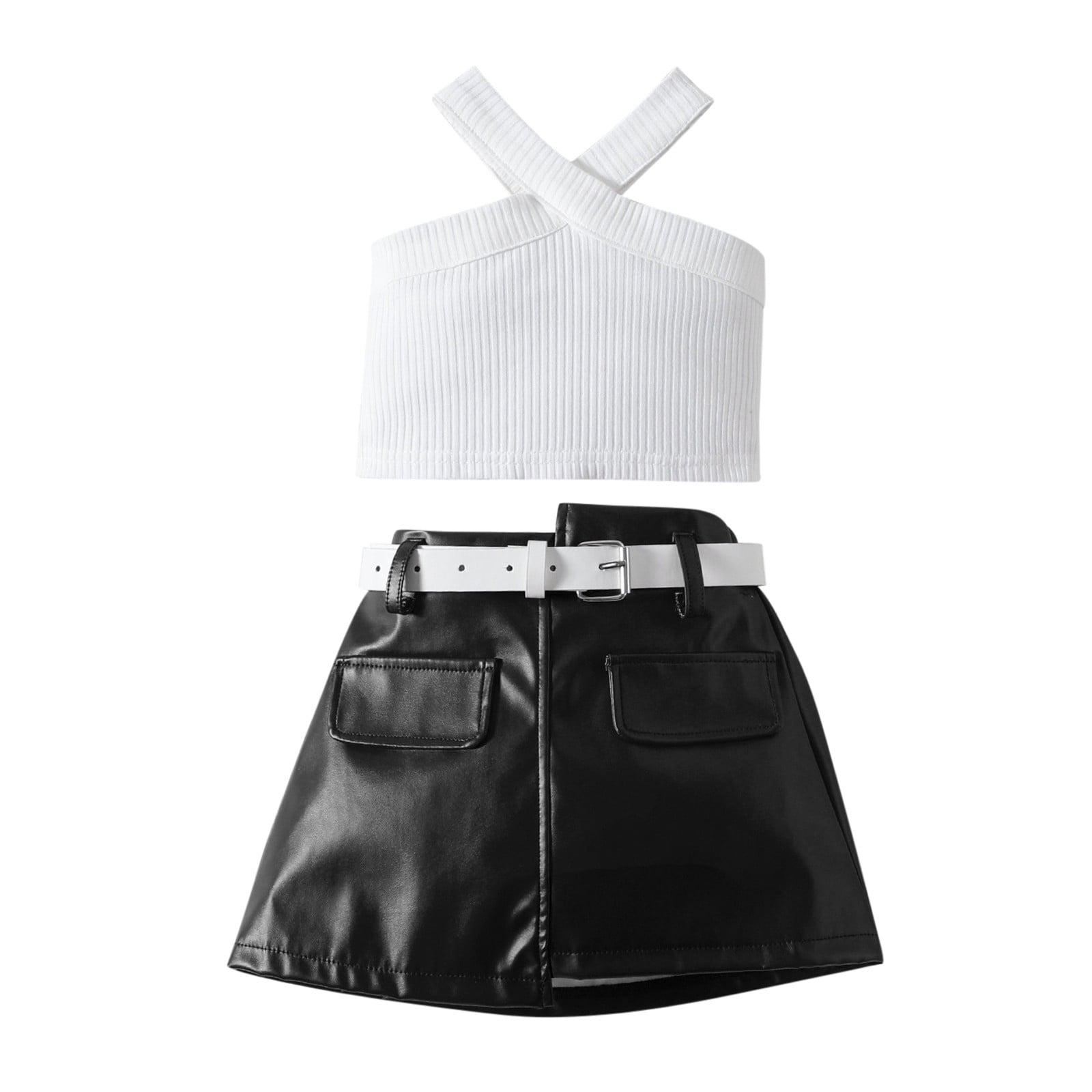 Sngxgn Girls Pleated Skirt Set 2 Piece Outfit Dresses Long Sleeve Top ...