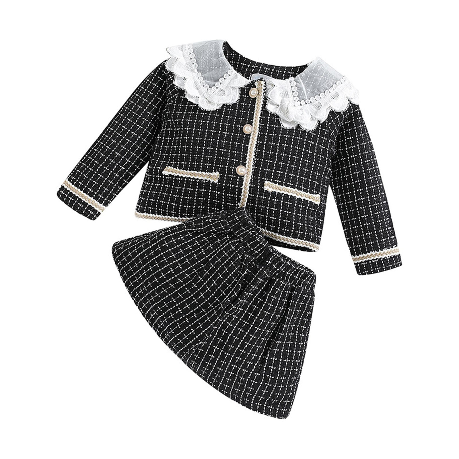 Sngxgn Girls Pleated Skirt Set 2 Piece Outfit Dresses Long Sleeve Top ...