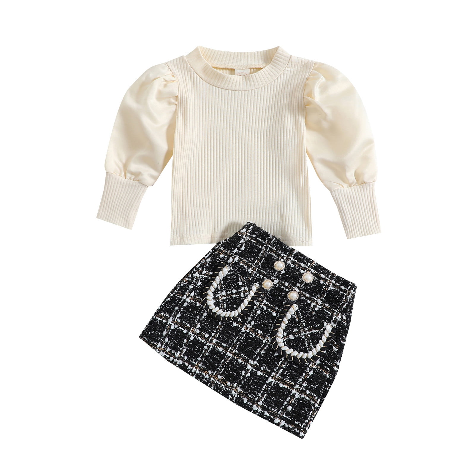 Sngxgn Girls Pleated Skirt Set 2 Piece Outfit Dresses Long Sleeve Top ...