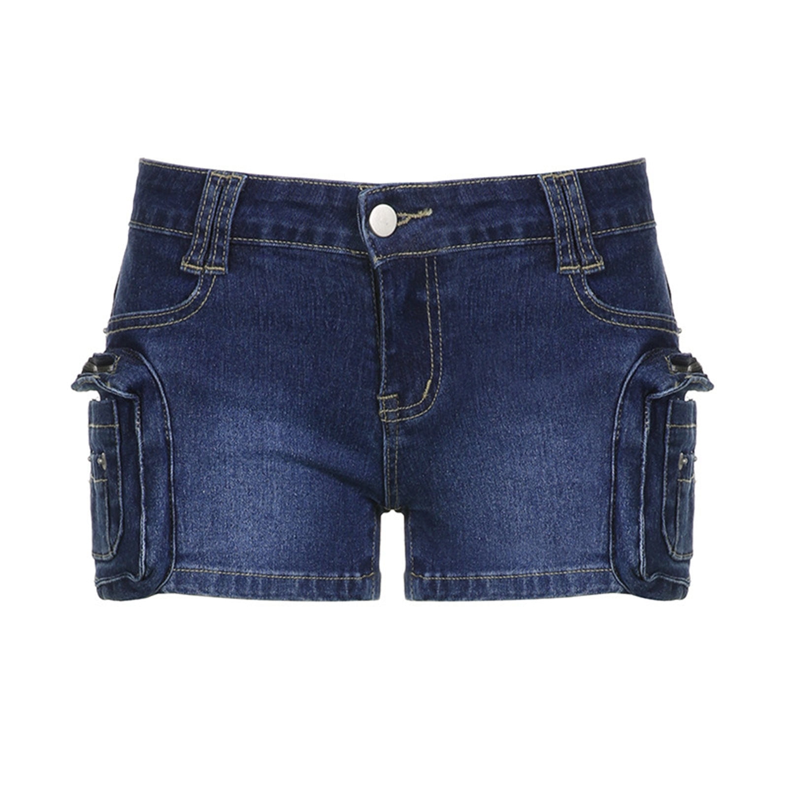 Sngxgn Shorts for Women Mid Rise Ripped Jean Shorts Stretchy Folded Hem ...
