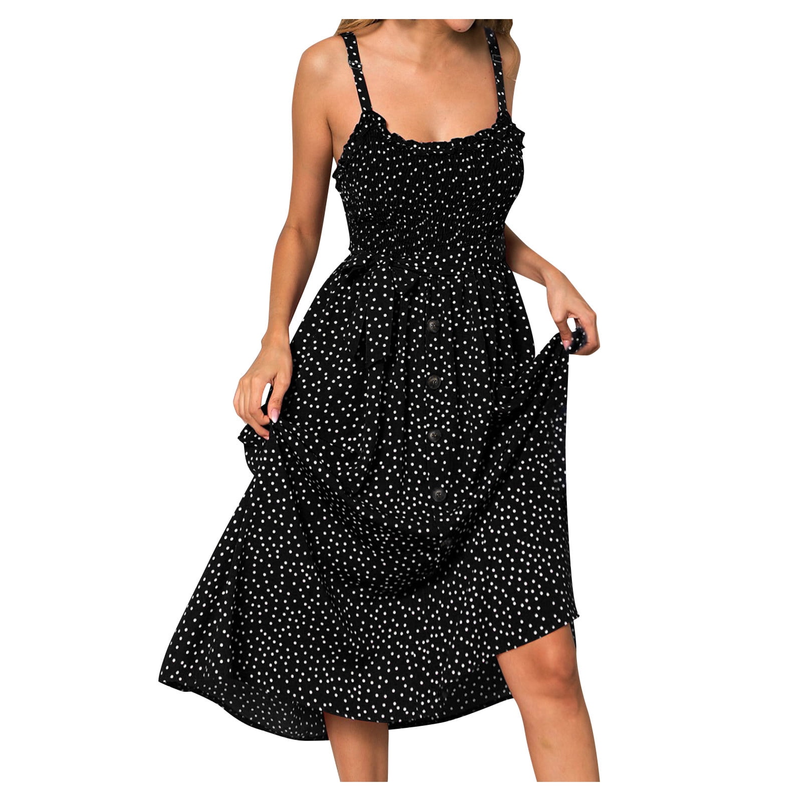 Sngxgn Women Adjustable Spaghetti Dress Full Slip Dress(Black,M ...