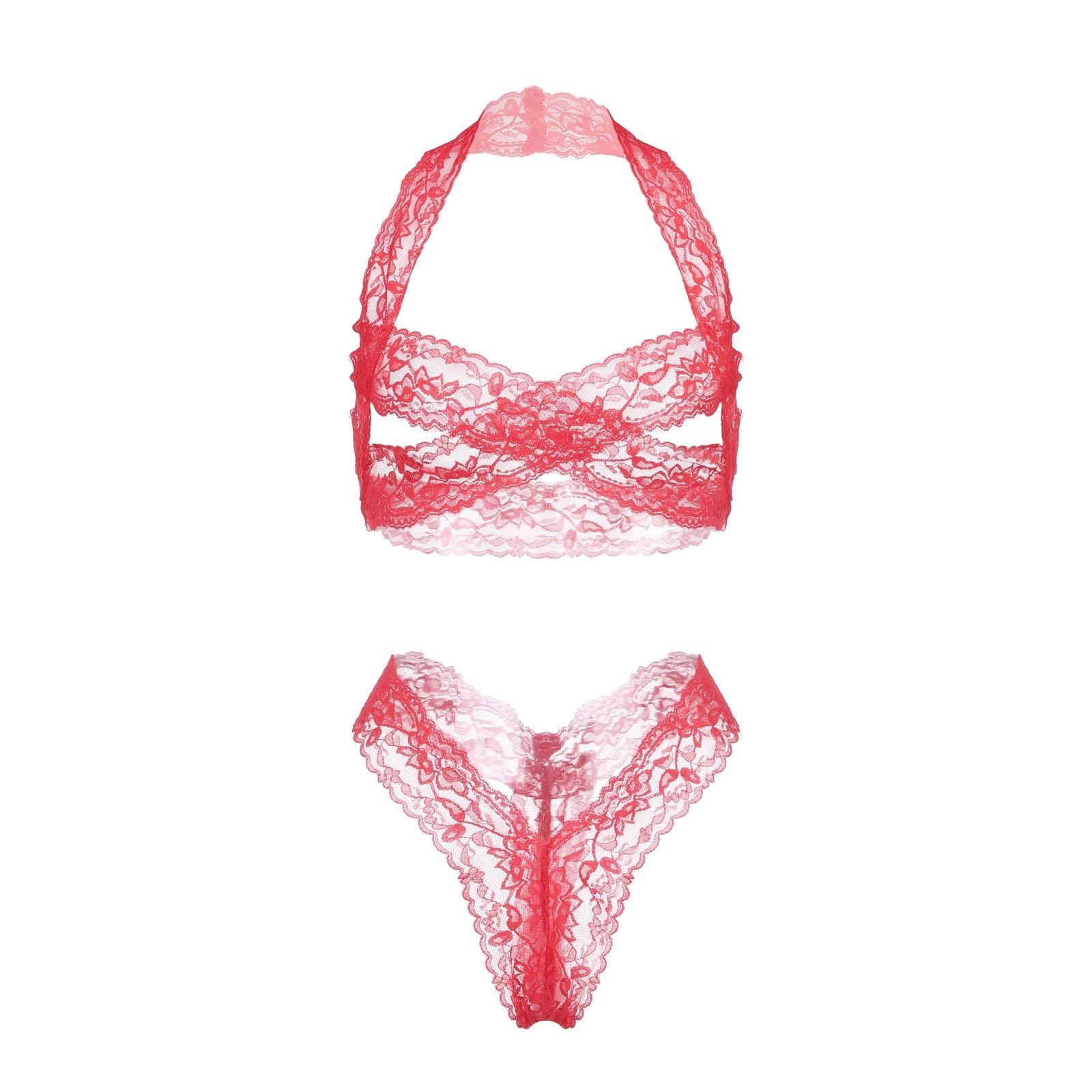 Sngxgn Women Lingerie Nightwear Outfits Pure Color Lace Top Bra Thong