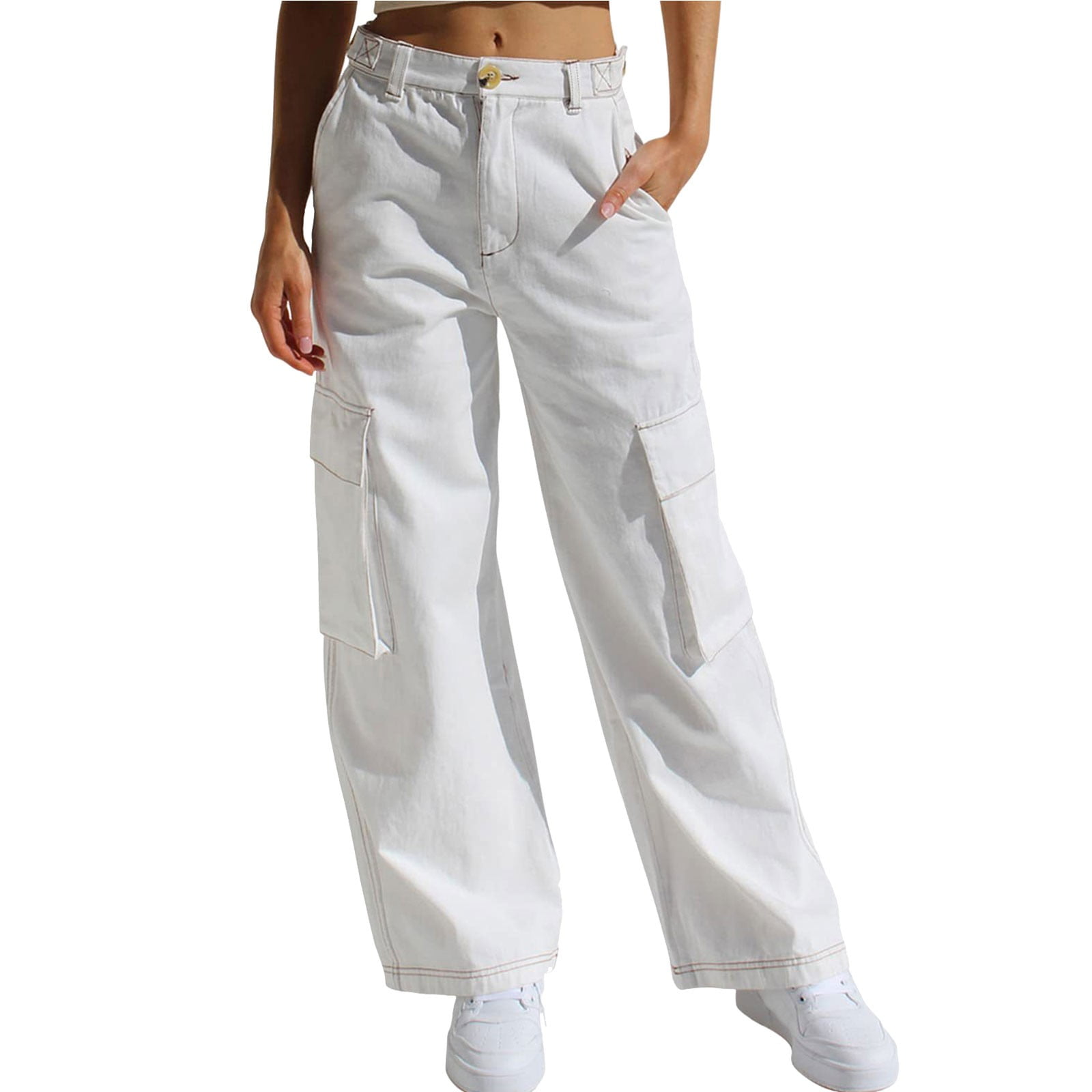 Sngxgn Women Low Waist Cargo Pants for Women Pants Wide Leg Loose Baggy ...