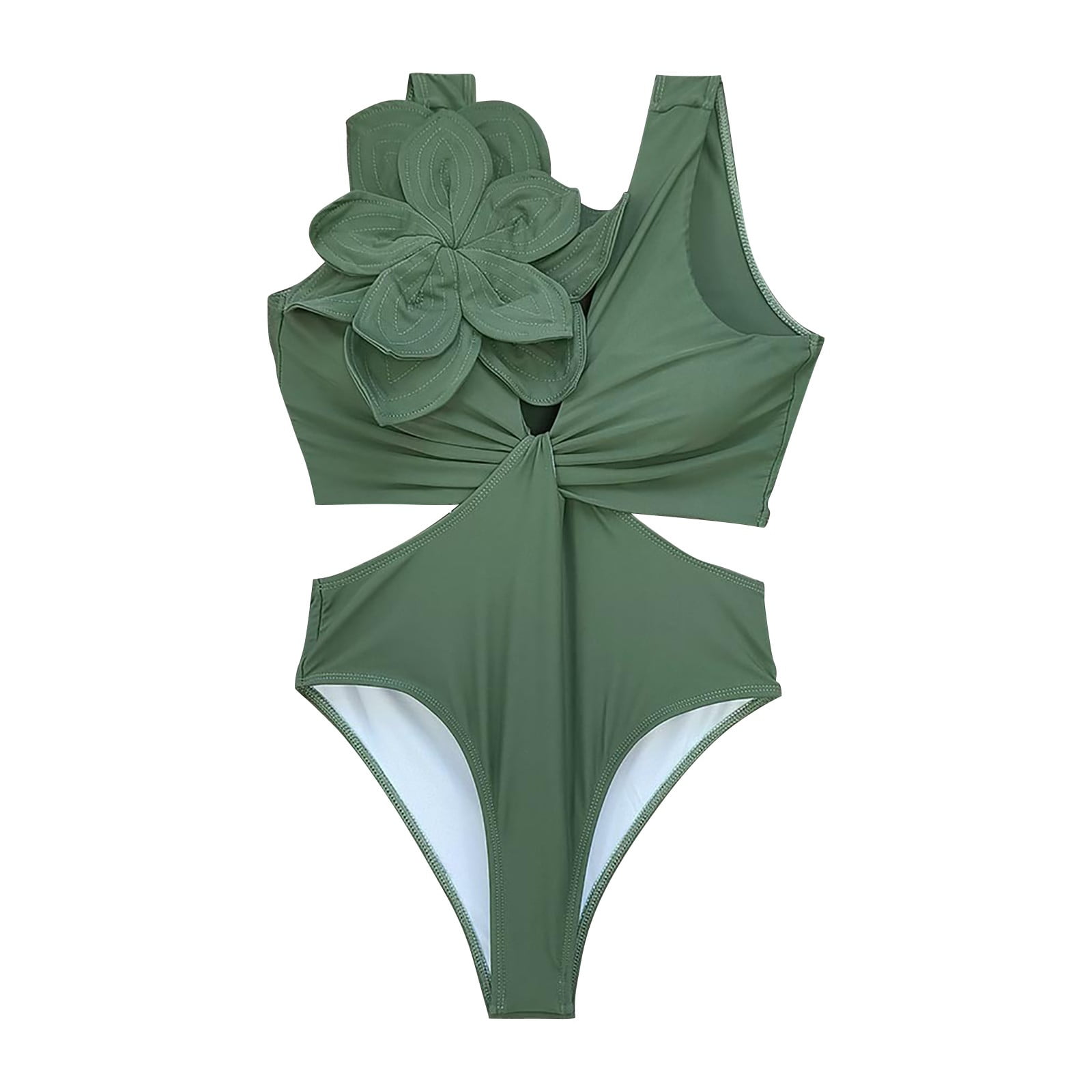 Sngxgn Women Swimsuit Solid Ribbed Monokini Swimwear Scoop Neck Low ...