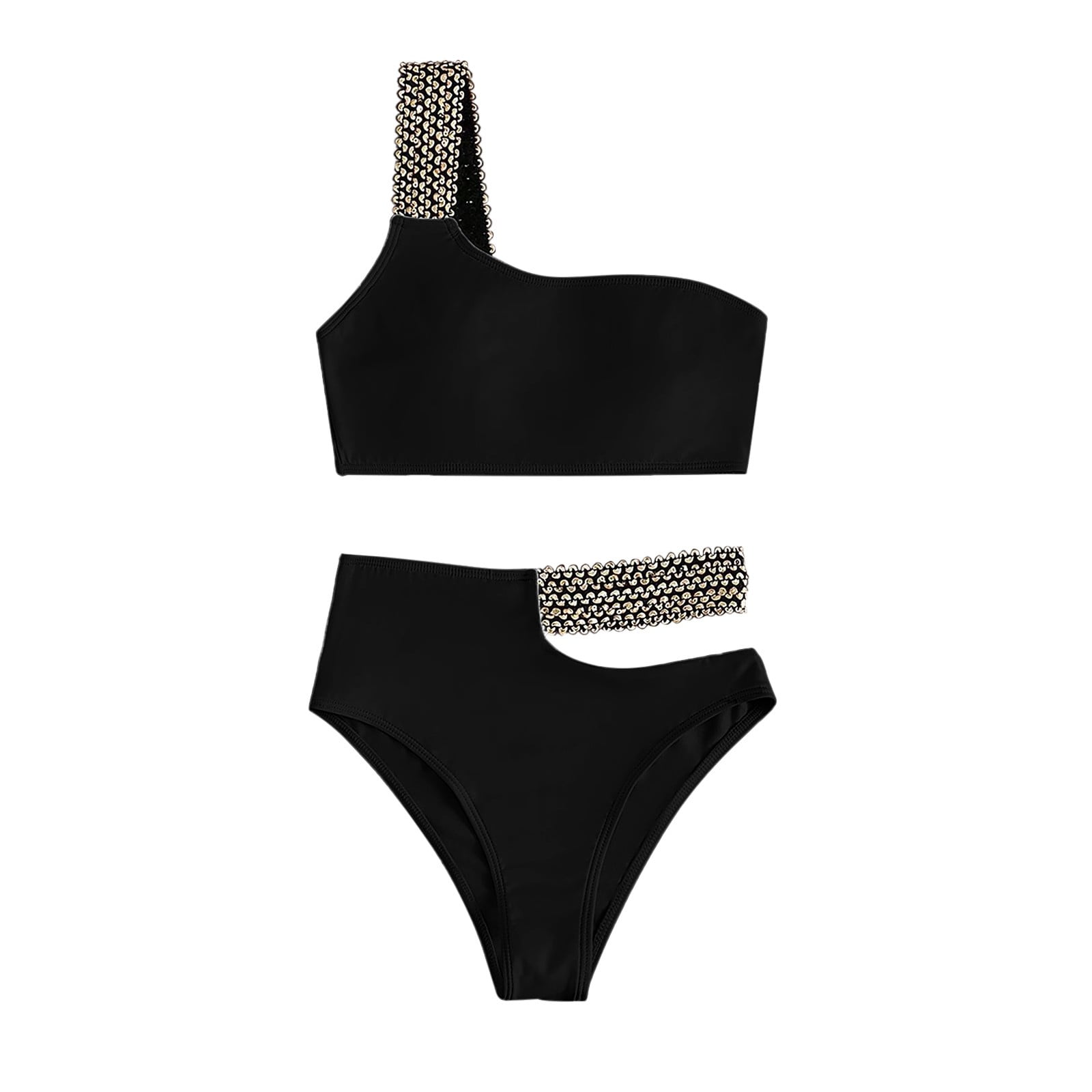Sngxgn Women's Cutout Halter Swimsuit High Cut Bathing Suit(Black,M ...