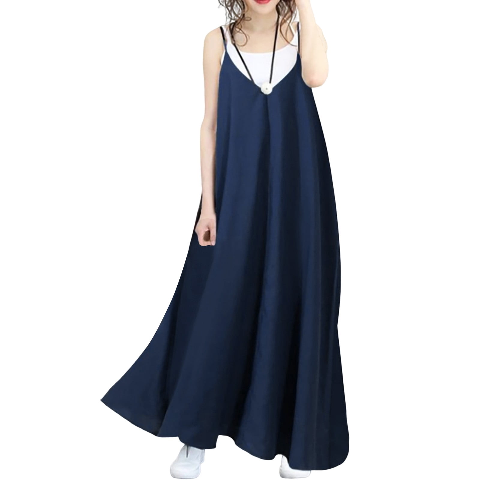 Sngxgn Women's Casual Loose Sundress Long Dress Sleeveless Split Maxi ...