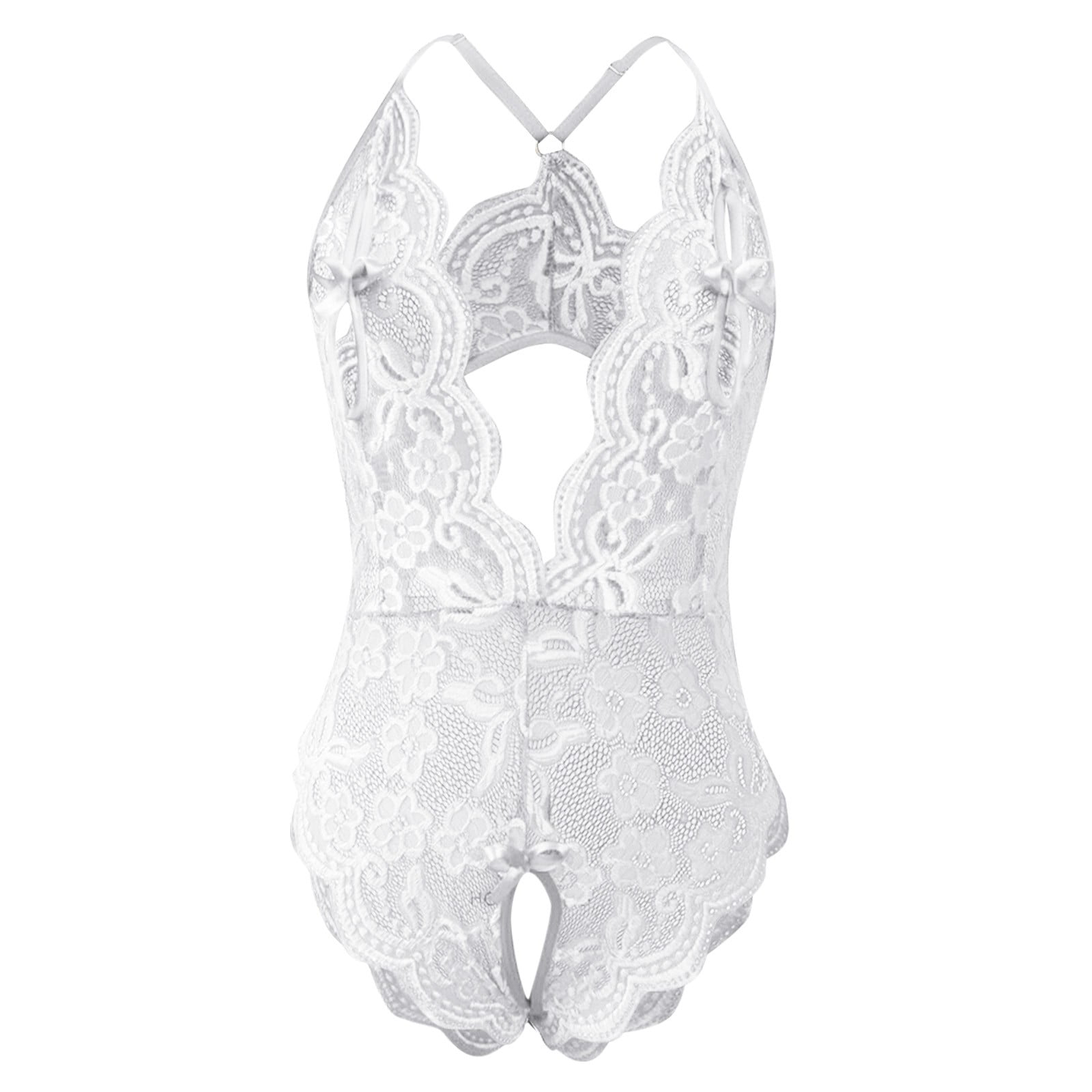 Sngxgn Women's Deep V Lace Lingerie Cutout Strappy Lingerie(White,M) - Walmart.com