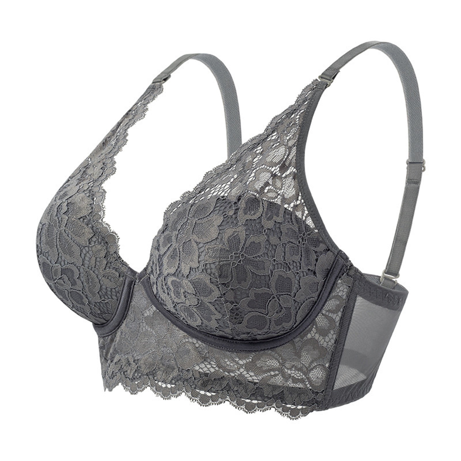 Sngxgn Women's Lace Bra Full Figure Zoned-In S upport Bra(Grey,XL ...