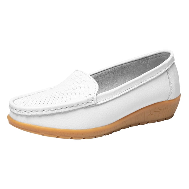 Sngxgn Womens Ballet Flats Comfort Slip On Walk Work Dress Shoes(White ...
