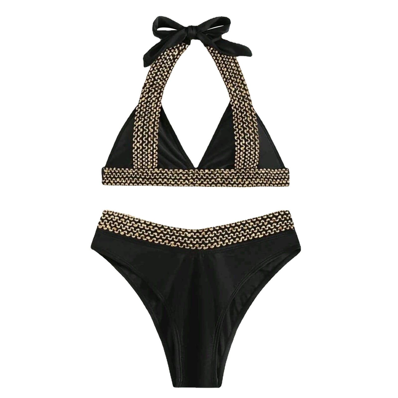Sngxgn Womens Bikini Cutout Strappy Halter Swimsuits Two Piece Bathing ...