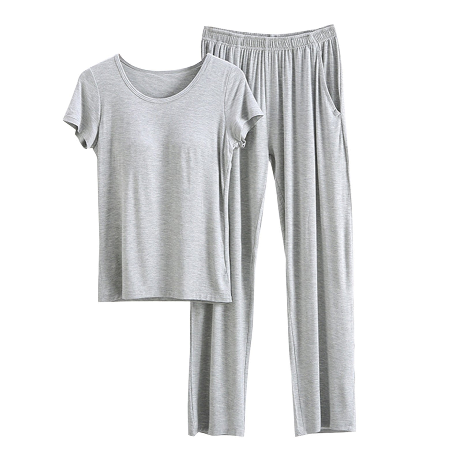Sngxgn Womens Outfits Pajamas Sets Summer Lounge Sets Sleepwear(Grey,L ...