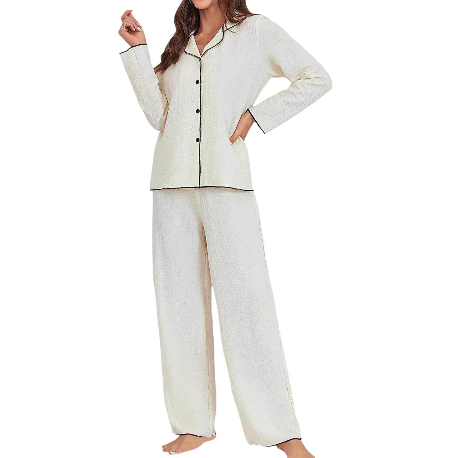 Sngxgn Womens Pajamas Set Long Sleeve Sleepwear Button up Nightwear ...