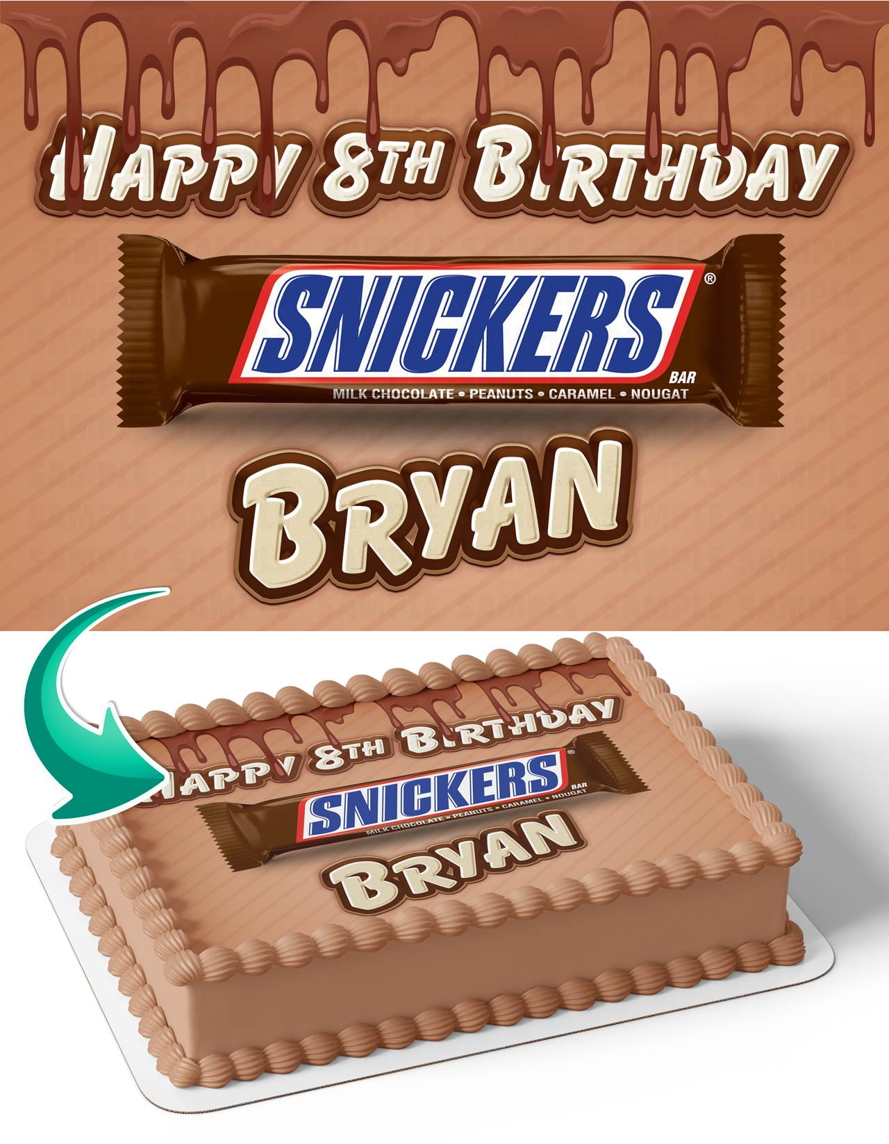Snickers Chocolate Edible Image Cake Topper Personalized Birthday Sheet ...