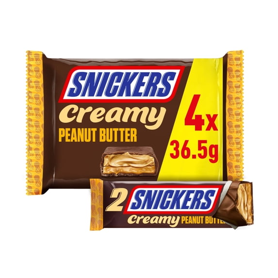 Snickers Creamy Peanut Butter & Milk Chocolate Duo Bars 4 x 36.5g ...