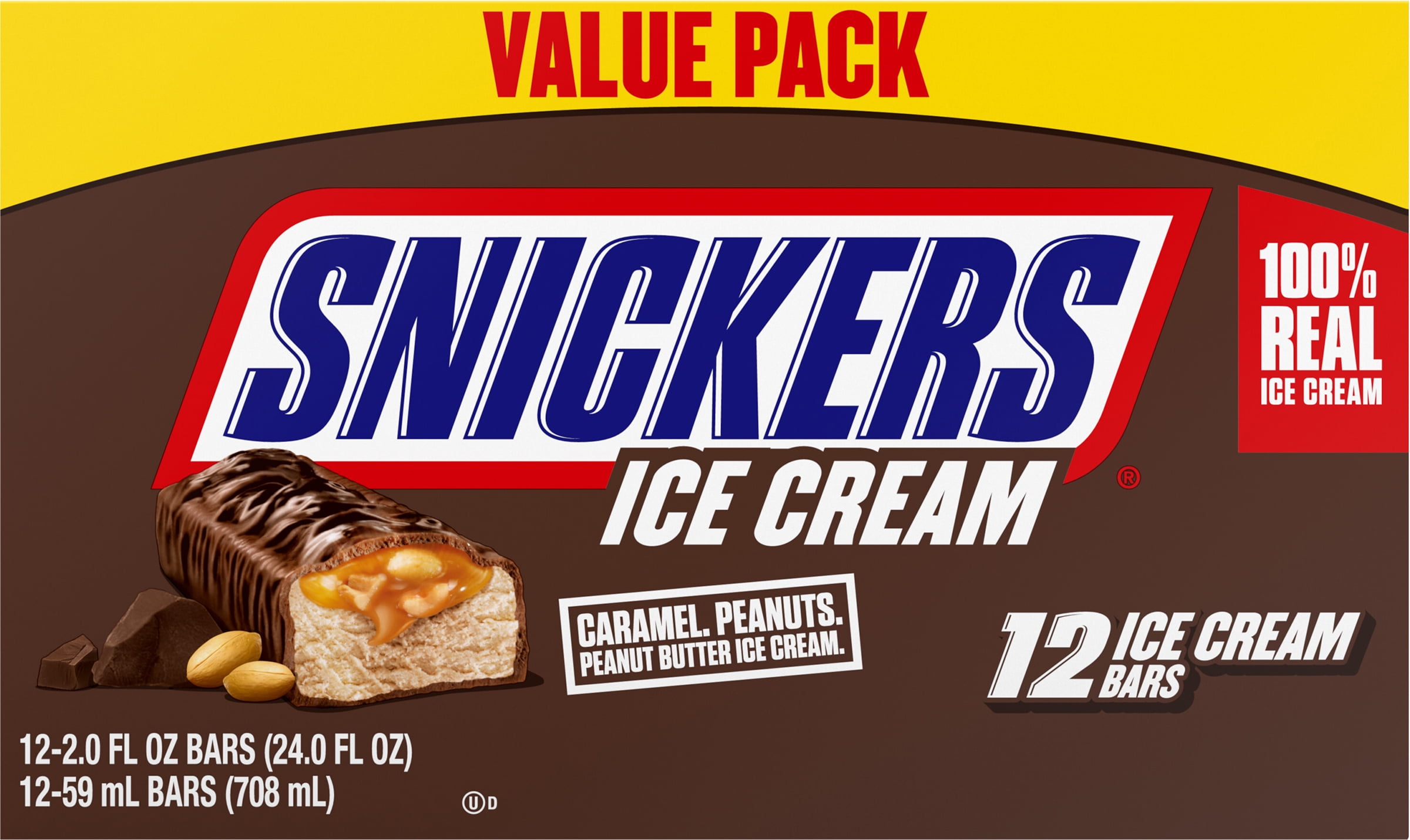 Snickers Ice Cream Bars, 2.0 fl oz, 12 Count - Walmart.com