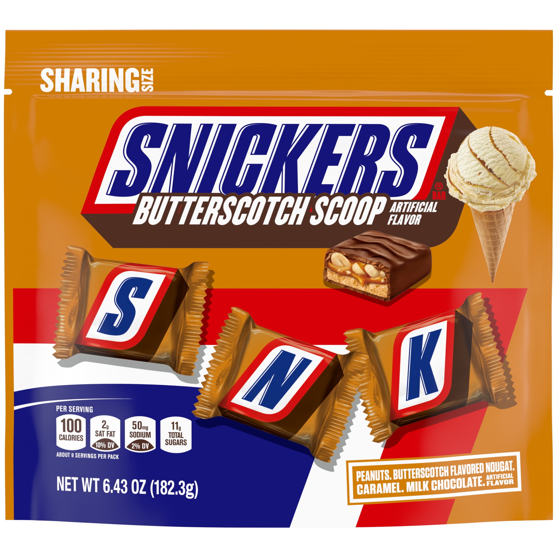 Snickers Minis Butterscotch Scoop Milk Chocolate Bars, Sharing Size - 6 ...