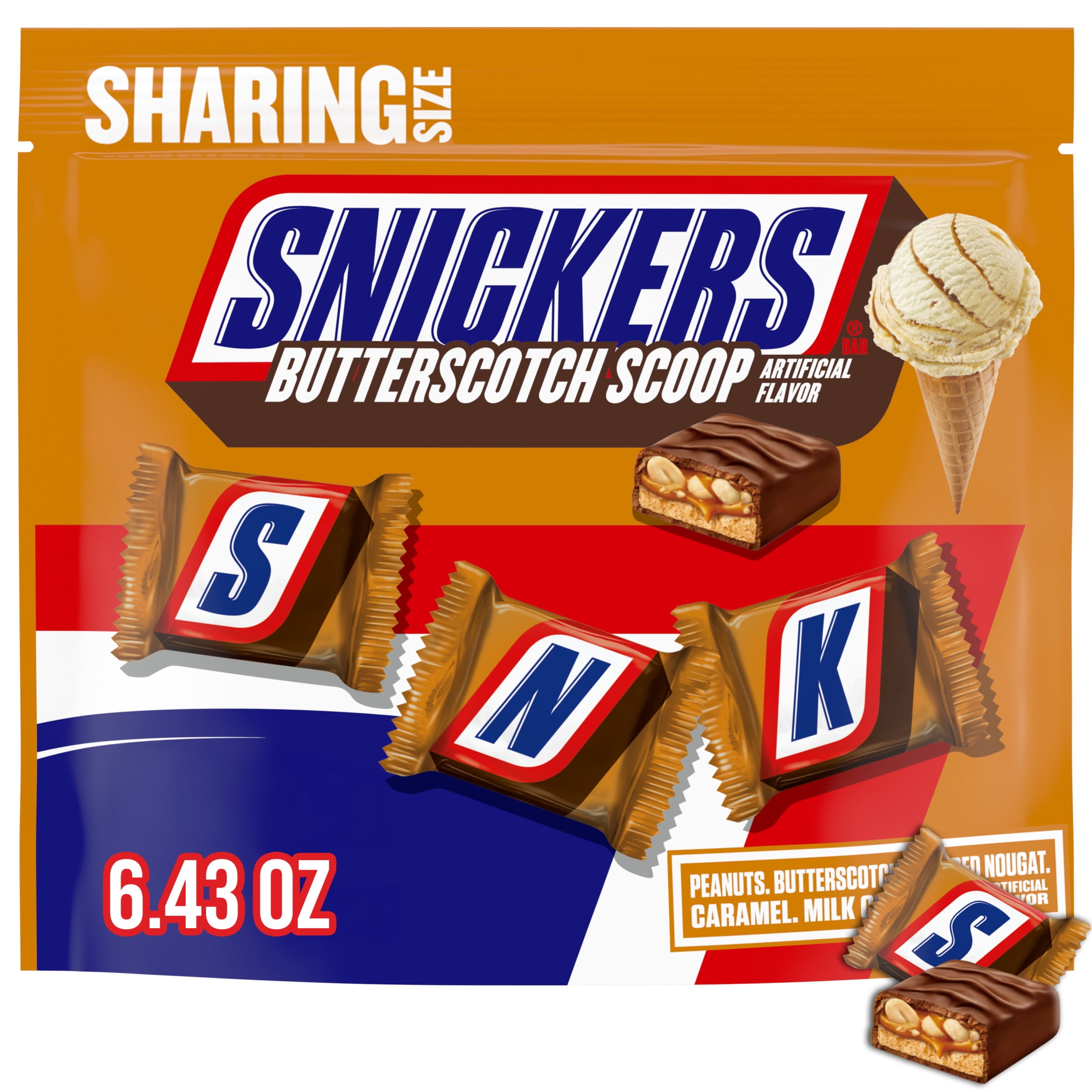Snickers Minis Butterscotch Scoop Milk Chocolate Bars, Sharing Size - 6 ...