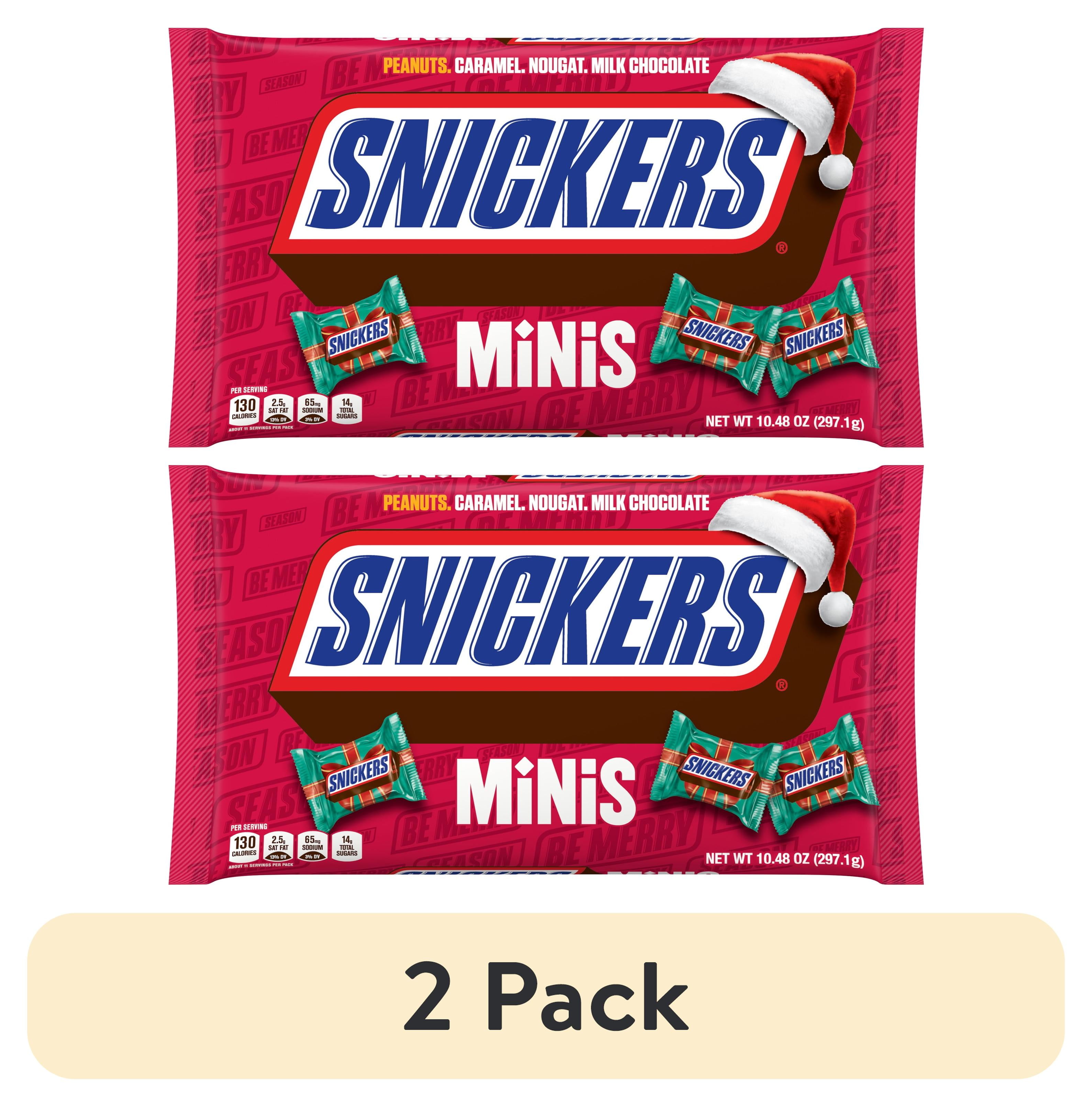 (2 pack) Snickers Minis Chocolate Christmas Candy Bars, Holiday Bag ...