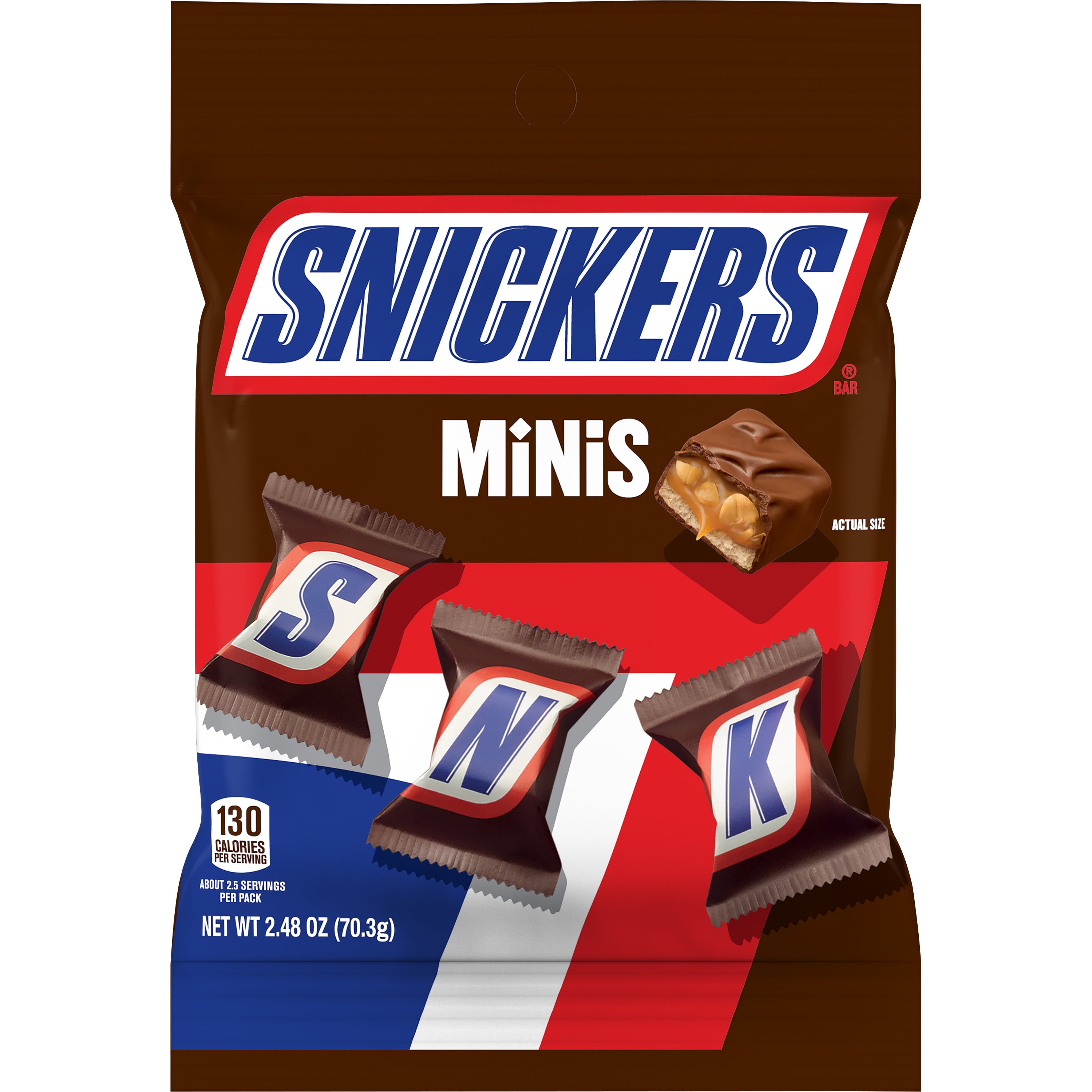 Snickers Minis Size Milk Chocolate Candy Bars, 2.48 oz, Plastic Bag ...