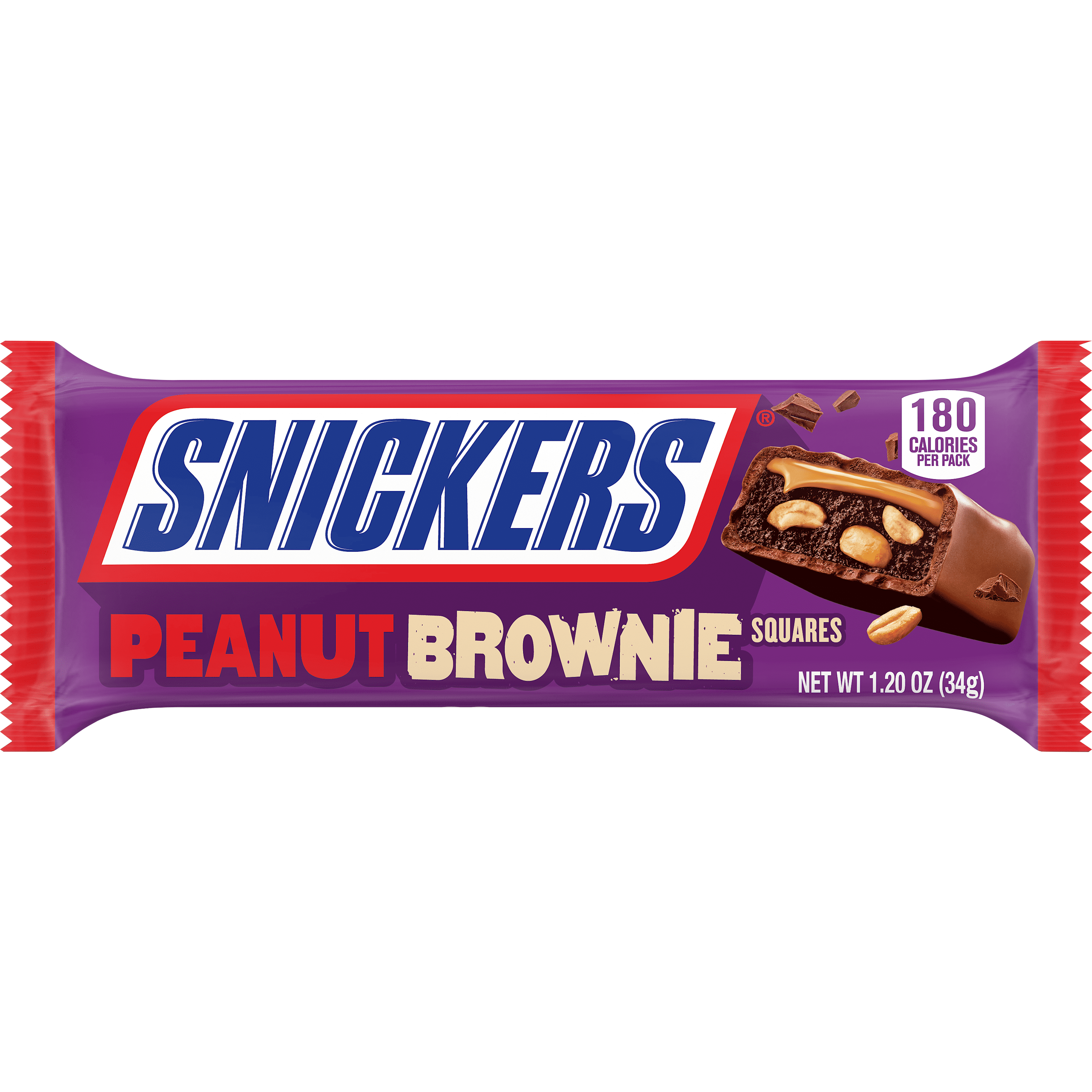 Snickers Peanut Brownie Squares, Chewy, 1.2oz Shelf Stable Plastic ...