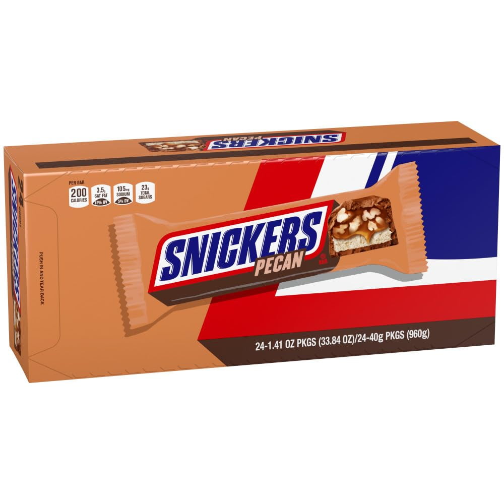 SNICKERS Pecan Milk Chocolate Candy Bar, Full Size 1.41 oz, Pack of 24 ...
