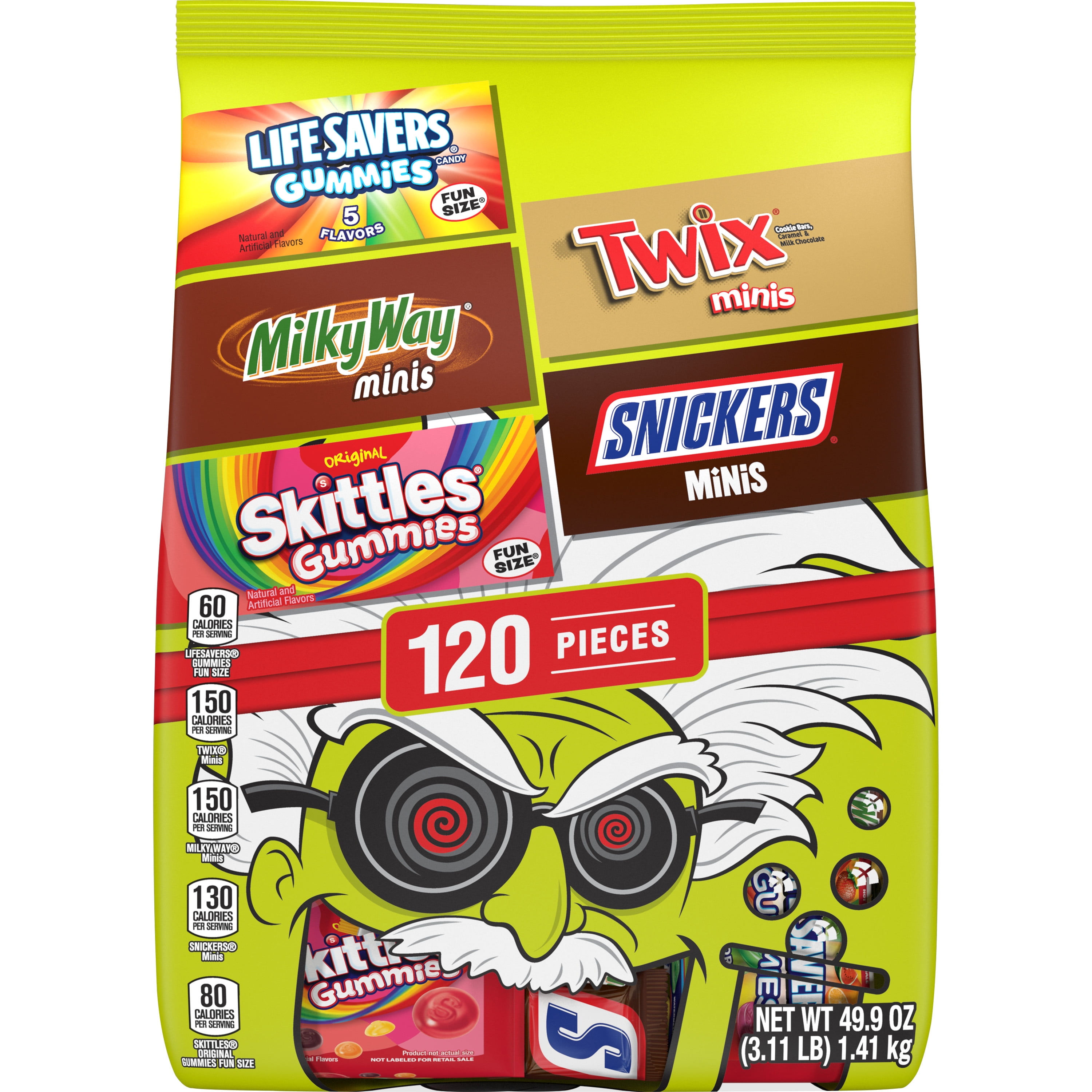 Snickers, Skittles Gummies & More Halloween Candy Variety Pack - 120 Ct ...