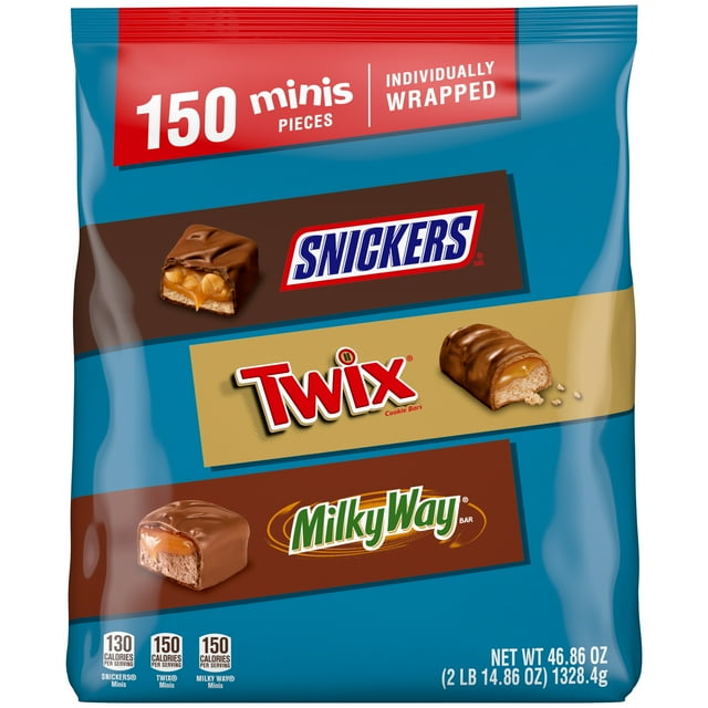 Snickers, Twix & Milky Way Minis Chocolate Bars Variety Pack - 150 Ct ...