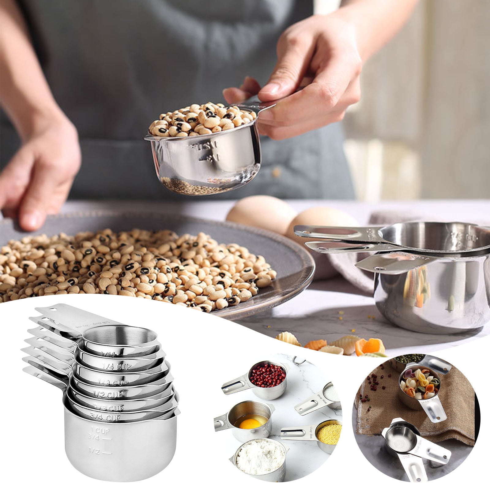 Snmubt 304 Stainless Steel Measuring Cup and Spoon Set, Kitchen Large ...