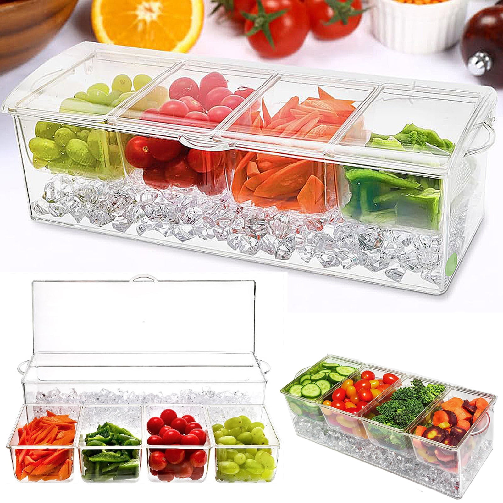 Snmubt 4 Compartment Ice Condiment Server, Plastic Detachable Fruit ...